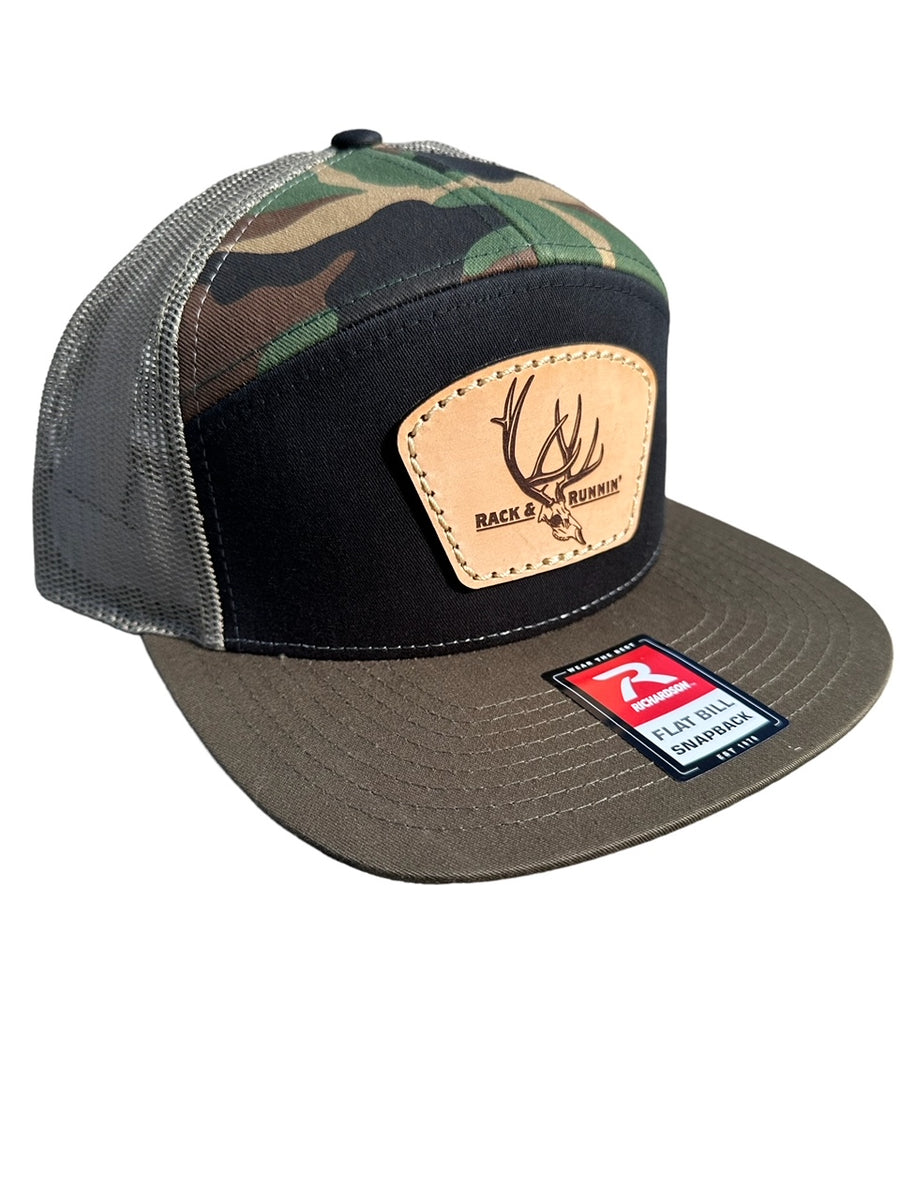 Jax Black/Camo and Loden- 7 panel leather patch hat – Rack and Runnin ...